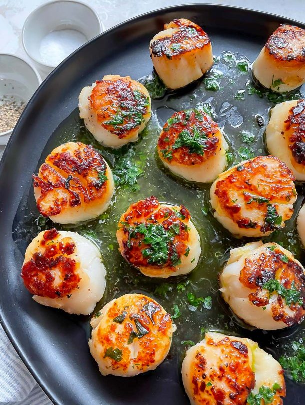 Basil Butter Scallops With Moroccan Couscous - JZ Eats